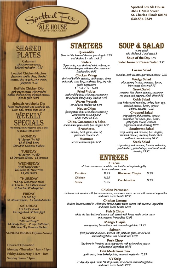 Spotted fox menu – Spotted Fox Ale House